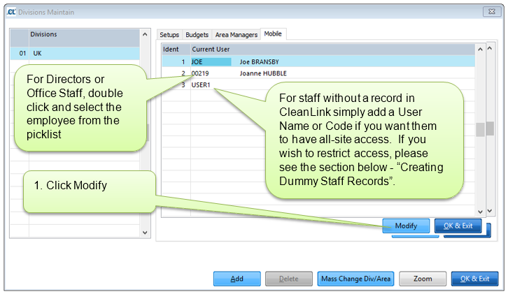 CleanLink Mobile > Managing Mobiles > Changes to Mobile Devices ...