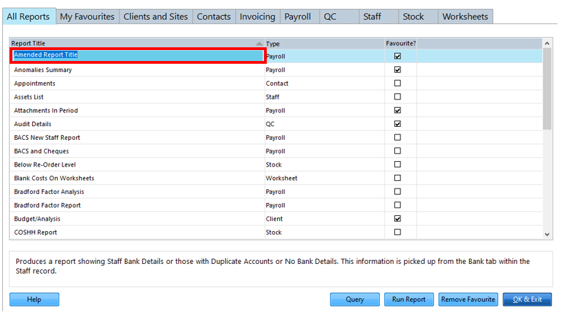 Reports > Report Selector