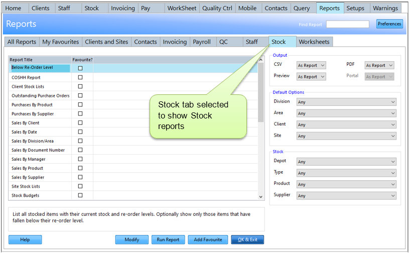 Reports > Report Selector